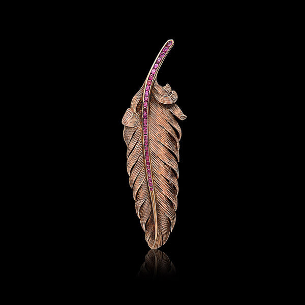 Tiffany & Co. 14K Gold Ruby Leaf Brooch/Pin - Fereshteh Broumand Inc